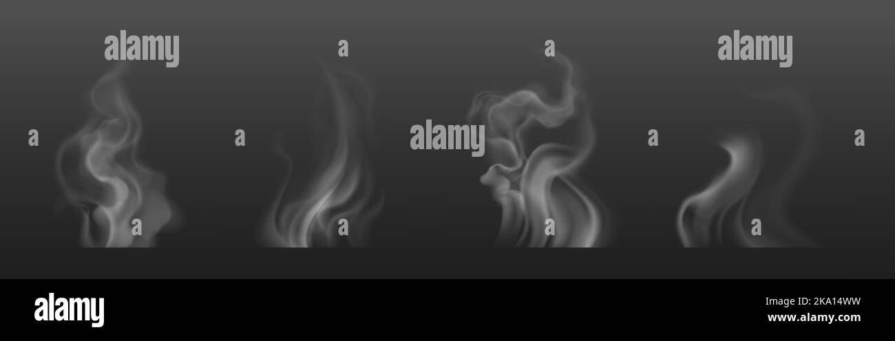 Tea smoke, coffee cup, food steam or vapor clouds, realistic white ...