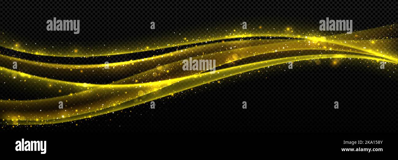 Light effect, gold wave on black background, magic swirl, twinkle with ...