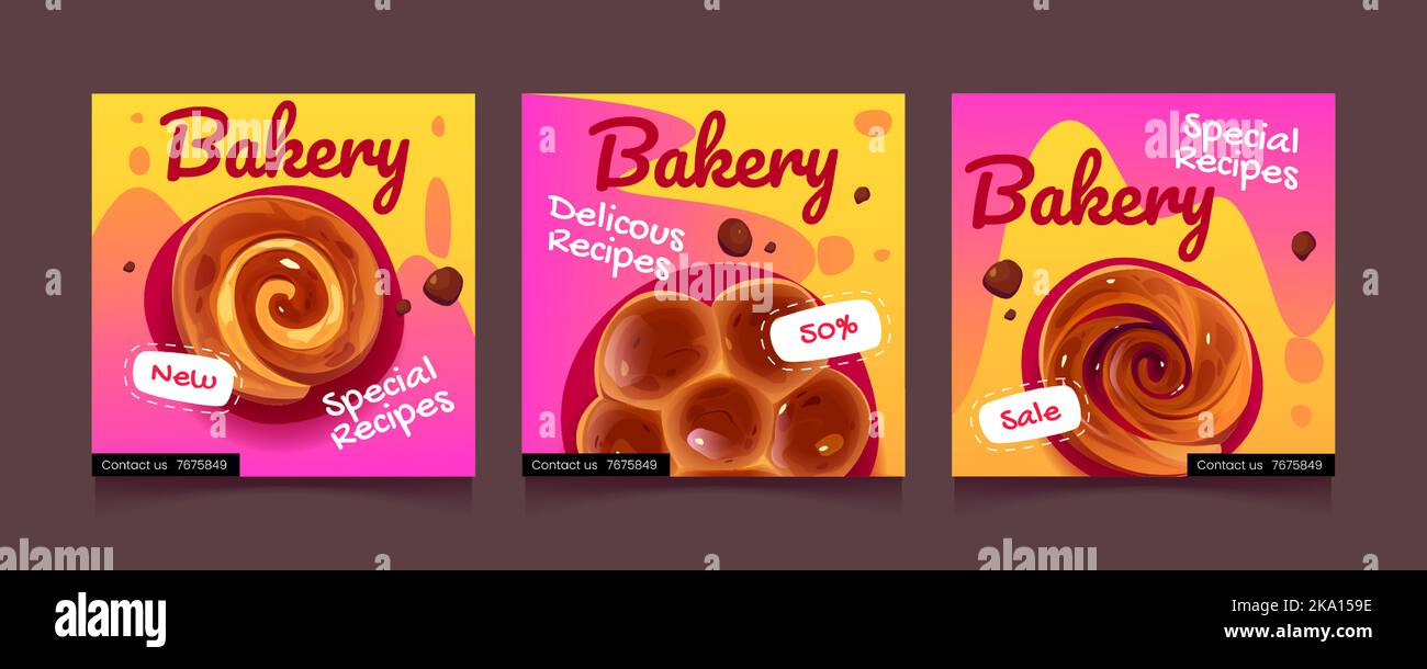Bakery food banners, social media post templates. Square posters with ...