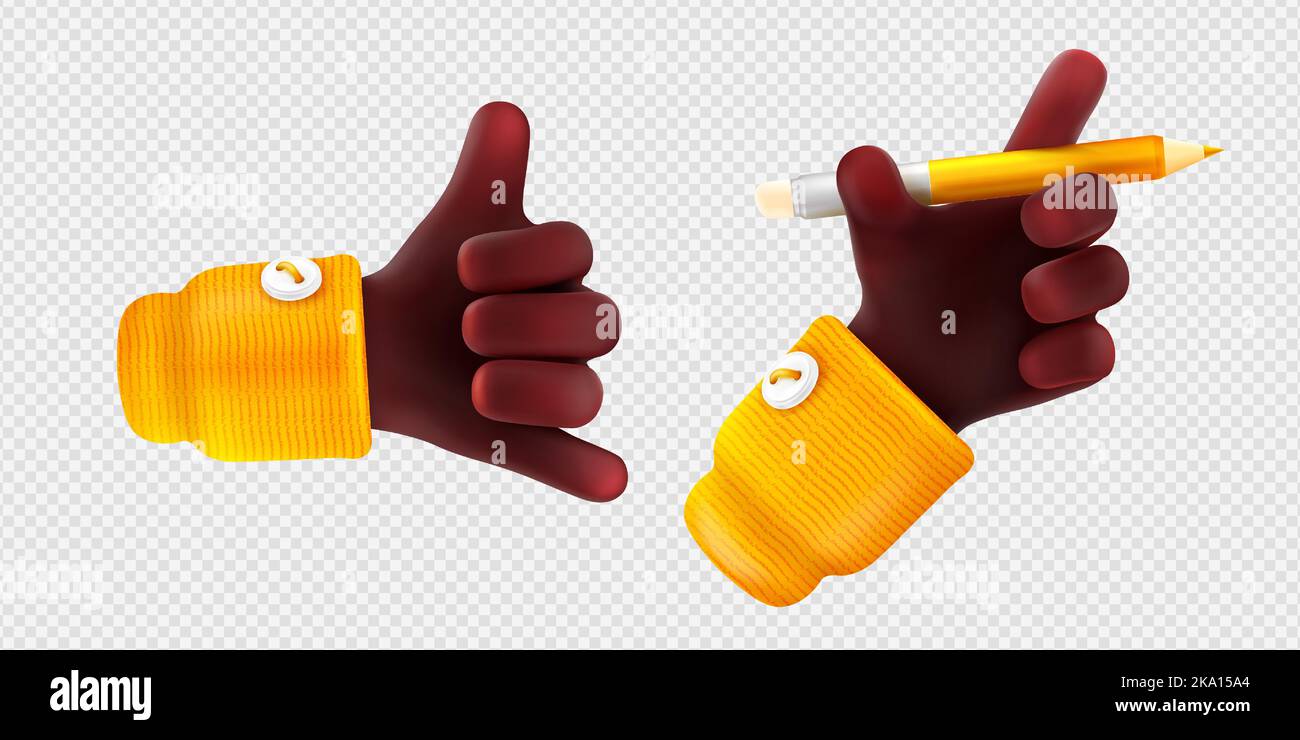 3d render black hand gestures hang loose or shaka and palm holding ...