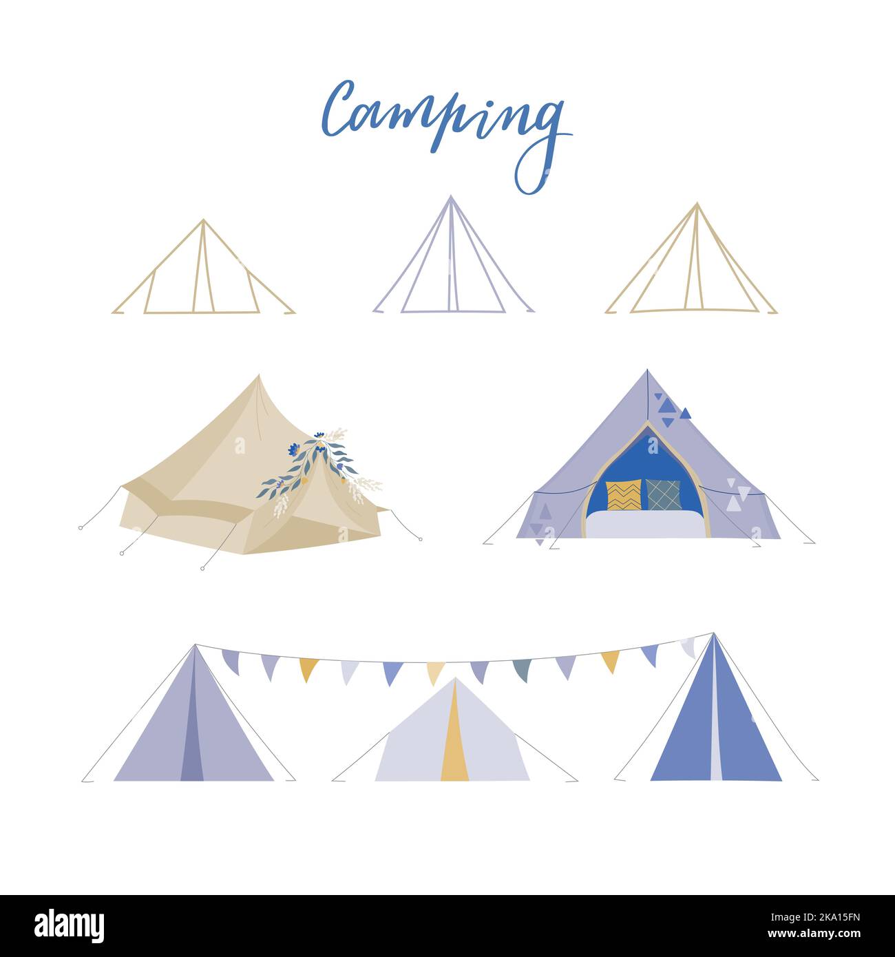 Camping vector illustrations. Boho tent, line tipi for web about summer ...
