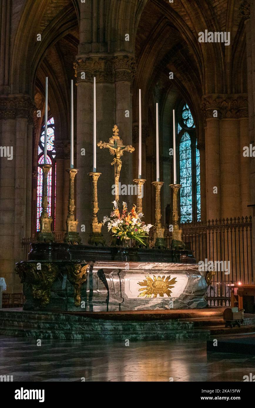 Reims, France- 13 September, 2022: view of the main altar in the ...