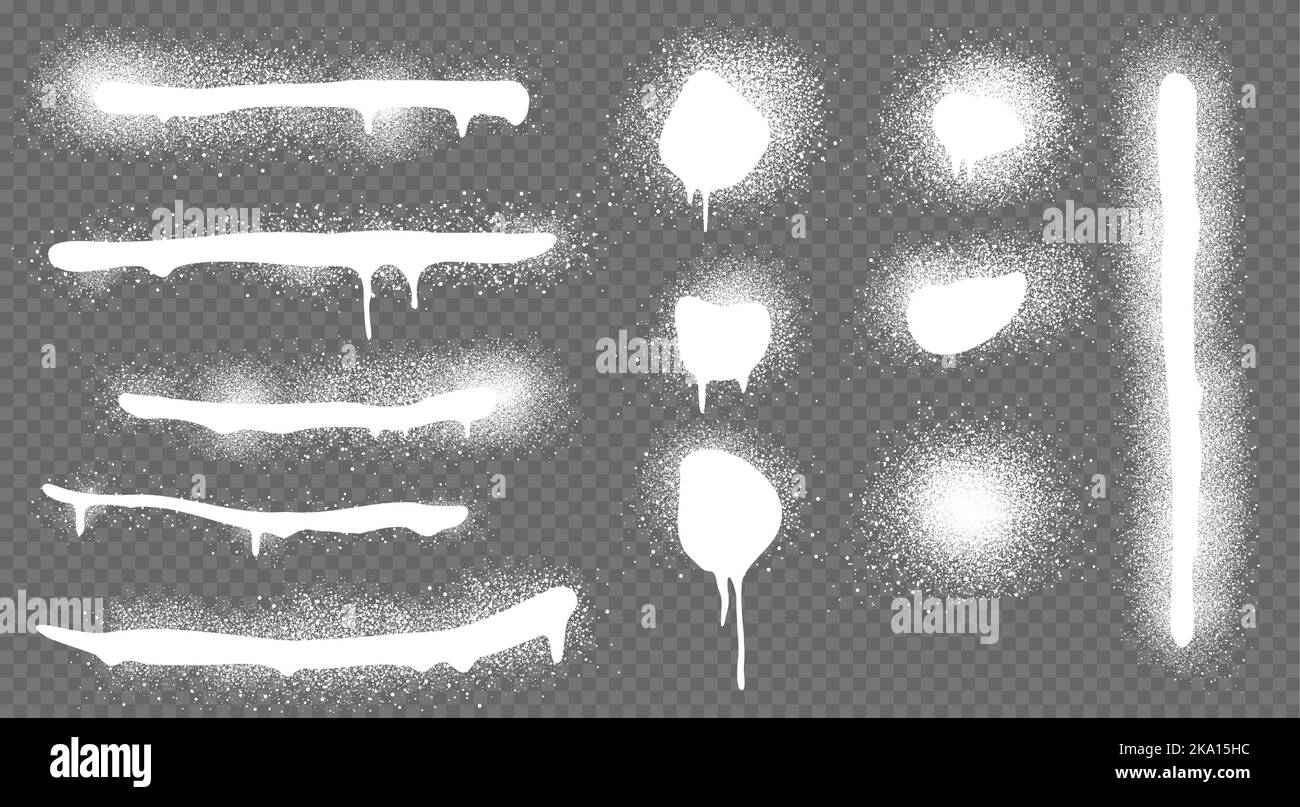 White paint spray brushes, ink splashes and lines with splatters and ...