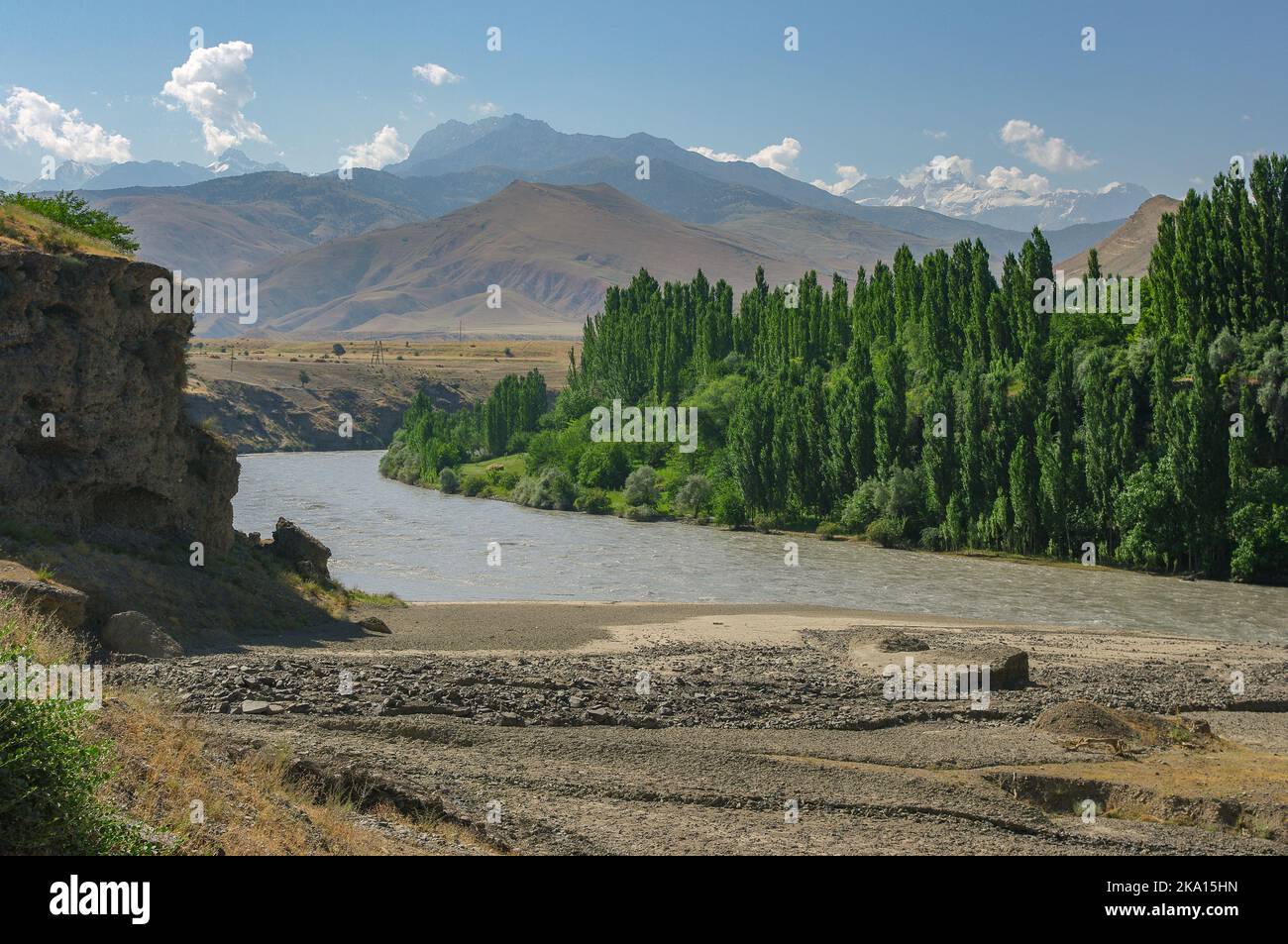 Scenic landscape view of Zeravshan river valley between Aini and ...
