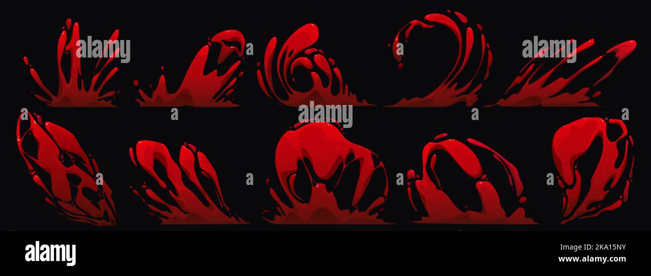 Blood splash, vfx game video effect. Cartoon 2d red liquid drops, flow ... Blood splash, vfx game video effect. Cartoon 2d red liquid drops, flow ...