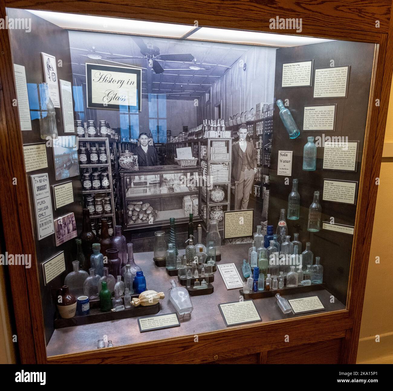 A museum display of glass bottles from Jerome, Arizona Stock Photo - Alamy