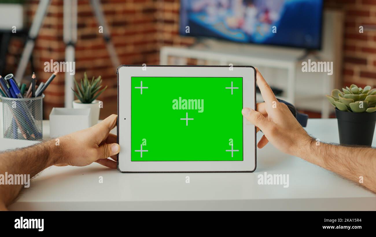 Office employee using horizontal greenscreen hi-res stock photography ...