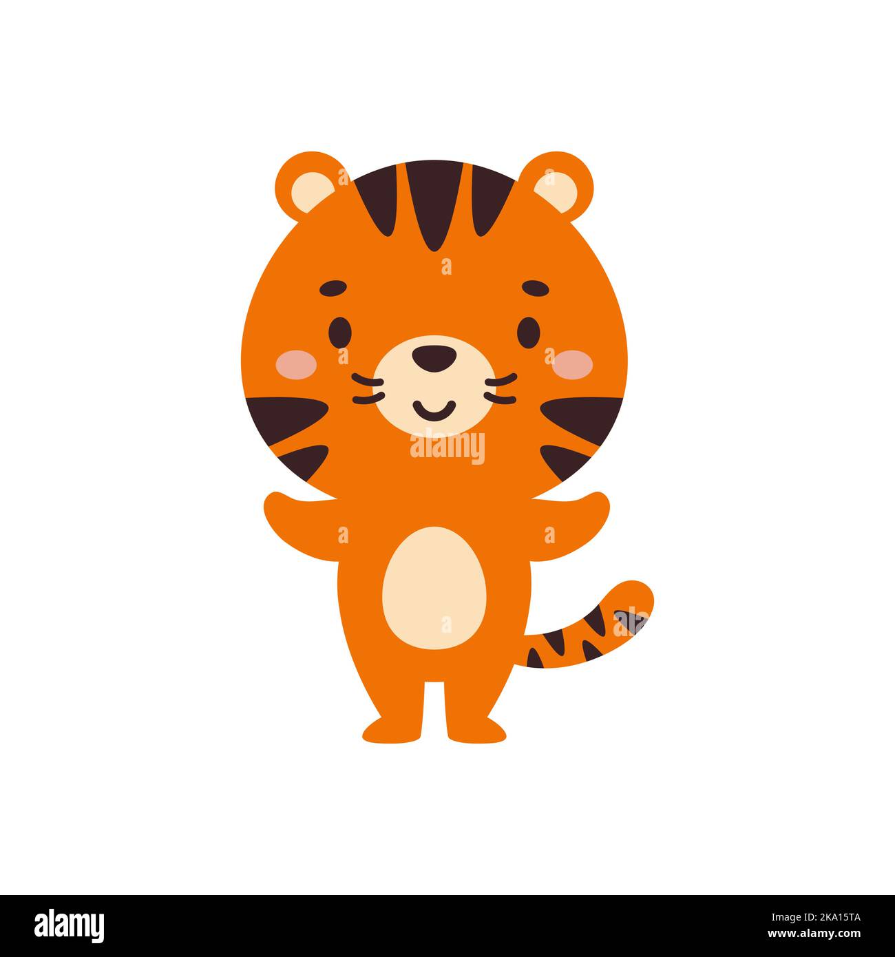 Cute little tiger on white background. Cartoon animal character for ...