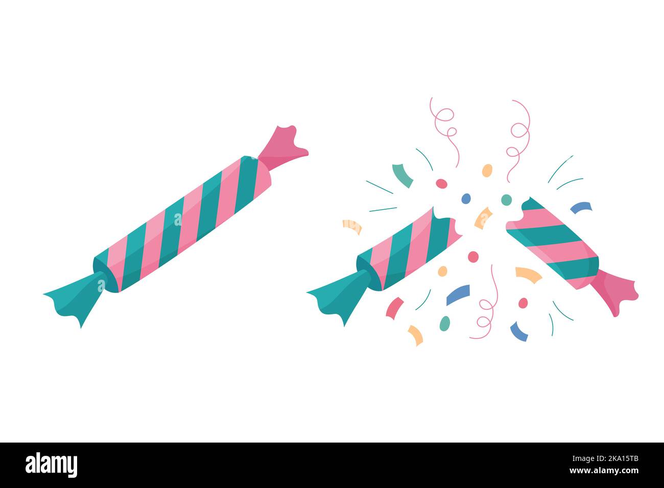 Christmas crackers set. Isolated flat vector illustration of whole and ...