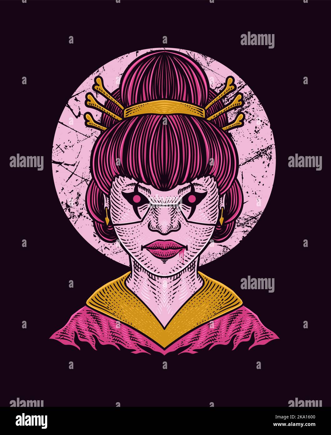 illustration geisha lady on black background Good for all clothing and ...