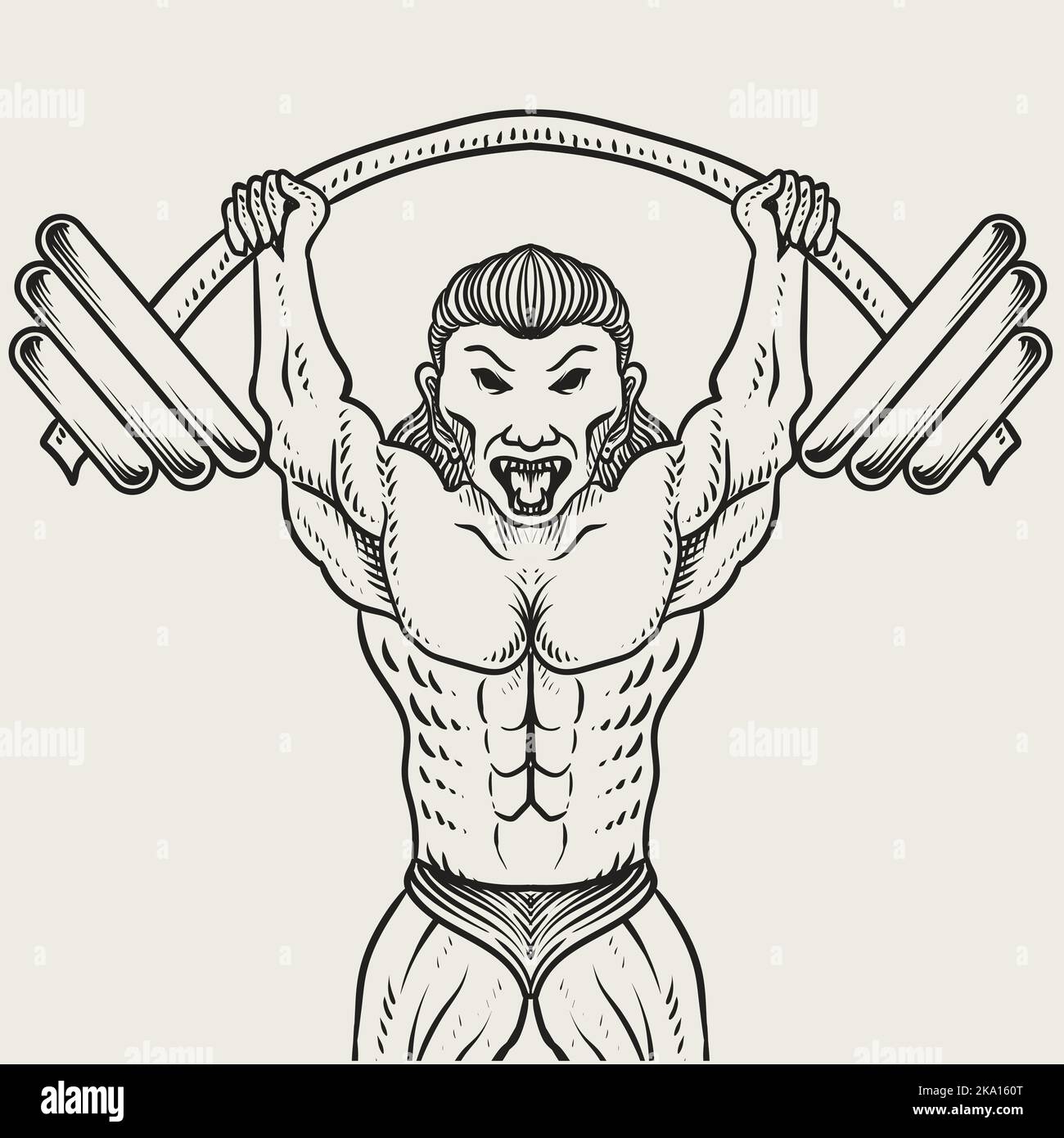 Illustration bodybuilder lifting a very heavy barbell black and white color Stock Vector Image ...