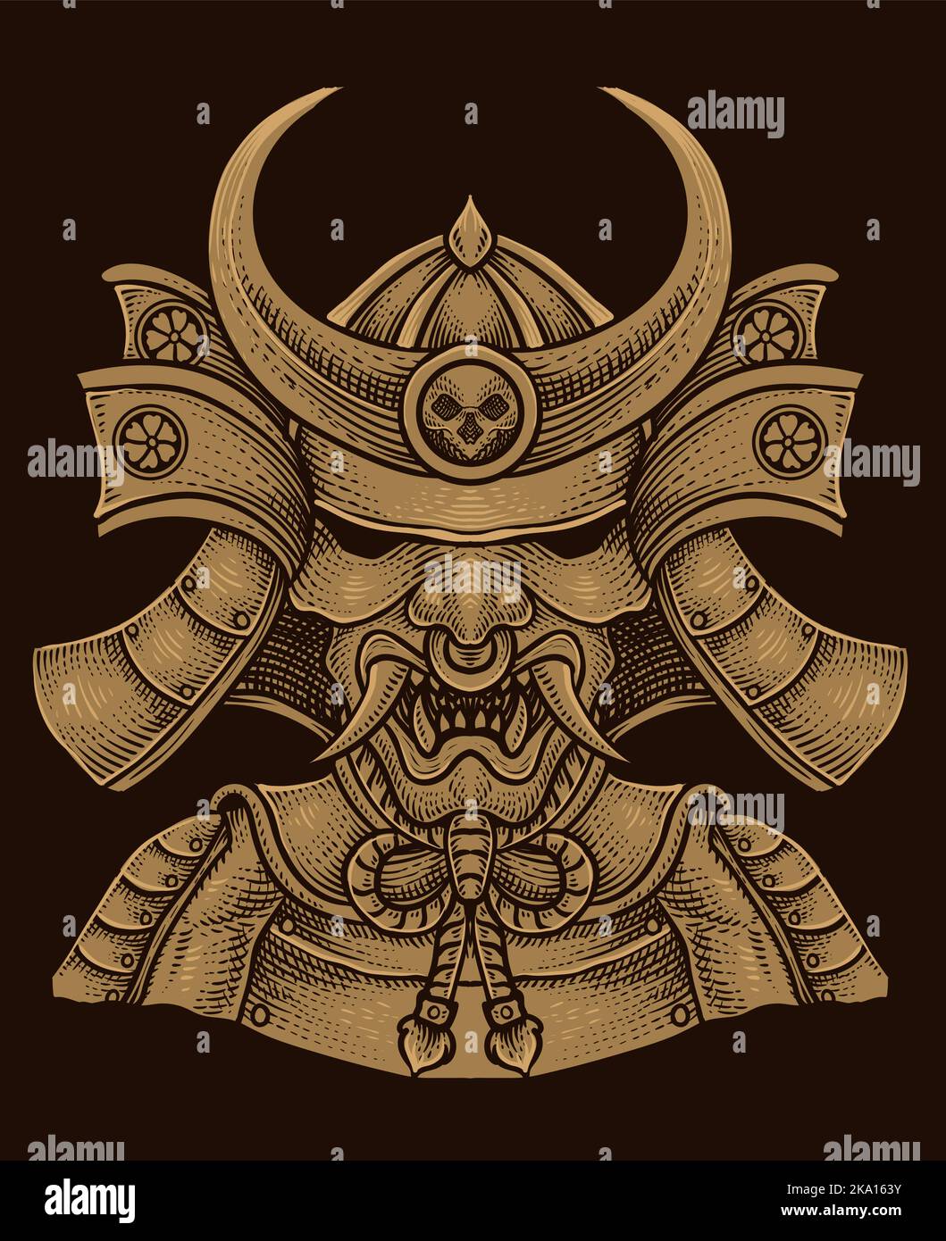 illustration isolated samurai warriors on black background Stock Vector ...