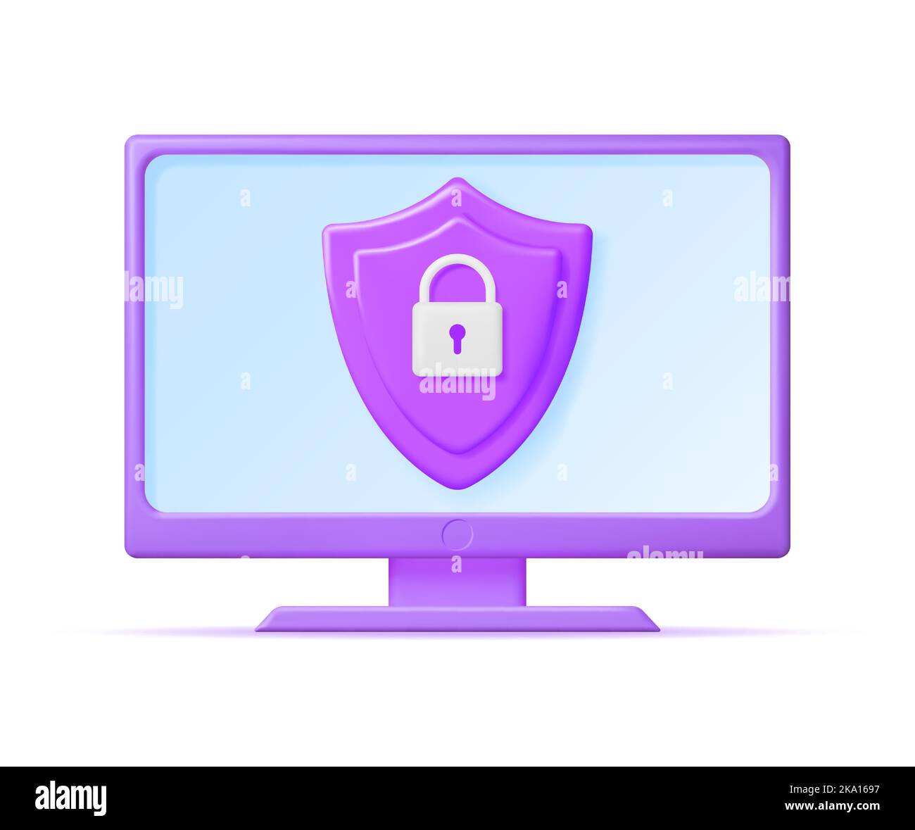 3D Desktop Computer with Shield Lock on the Screen Stock Vector Image ...