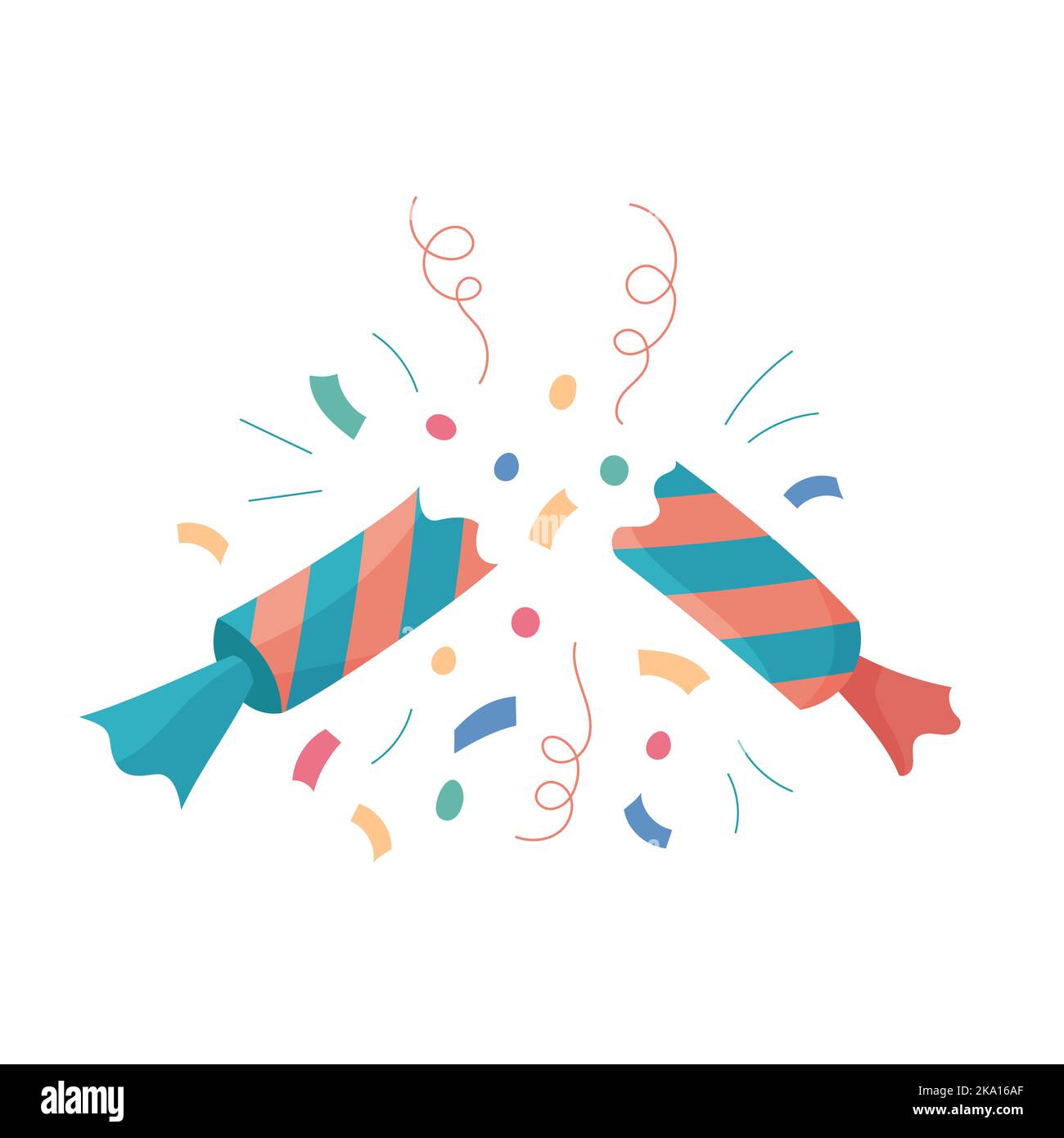 Christmas cracker isolated. Flat vector illustration of broken holiday ...