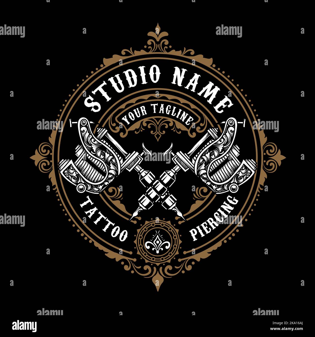 vintage tattoo studio logo with 2 tattoo machine Stock Vector Image ...