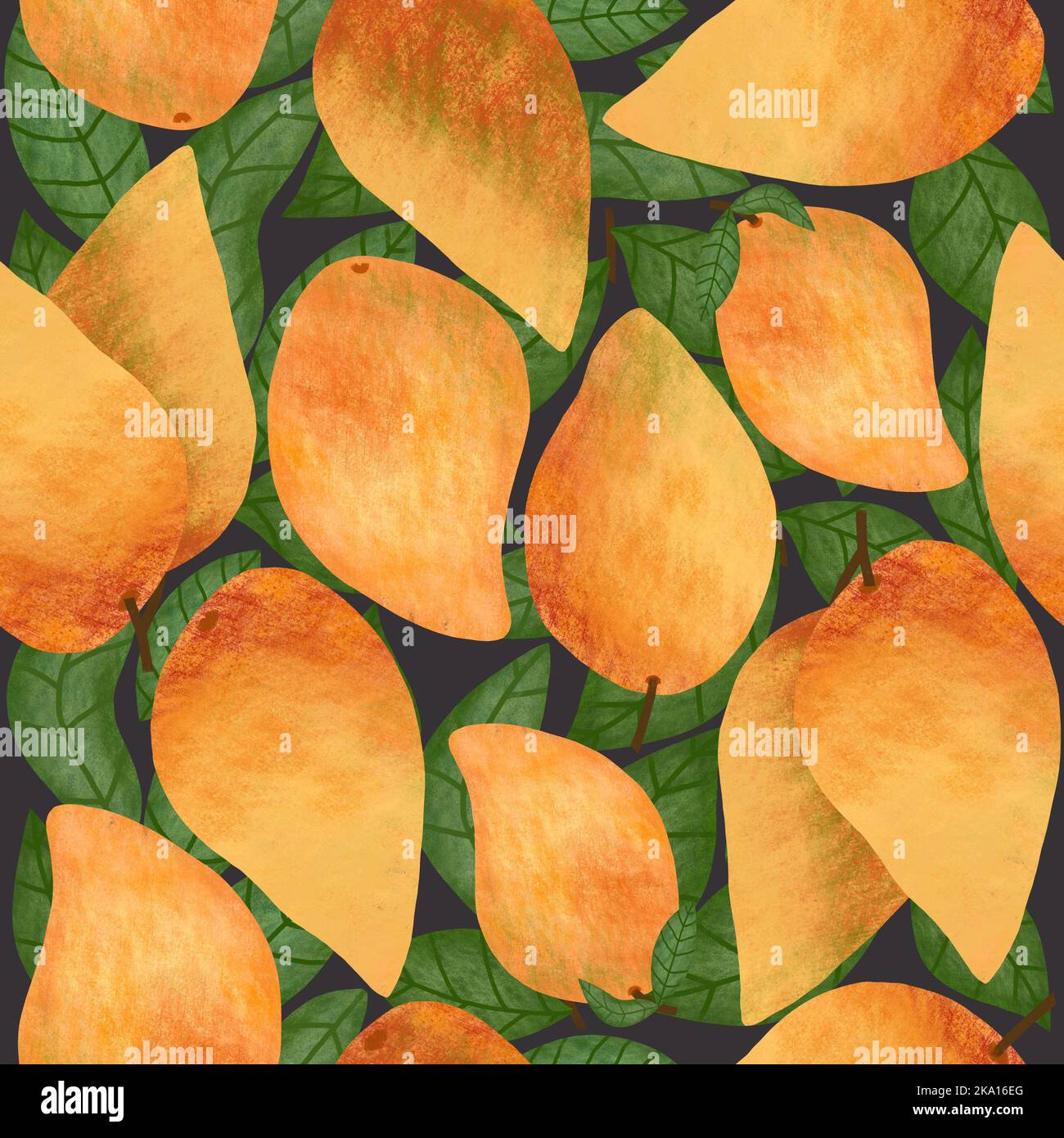 Mango seamless pattern. Yellow and orange fresh tropical fruits and ...