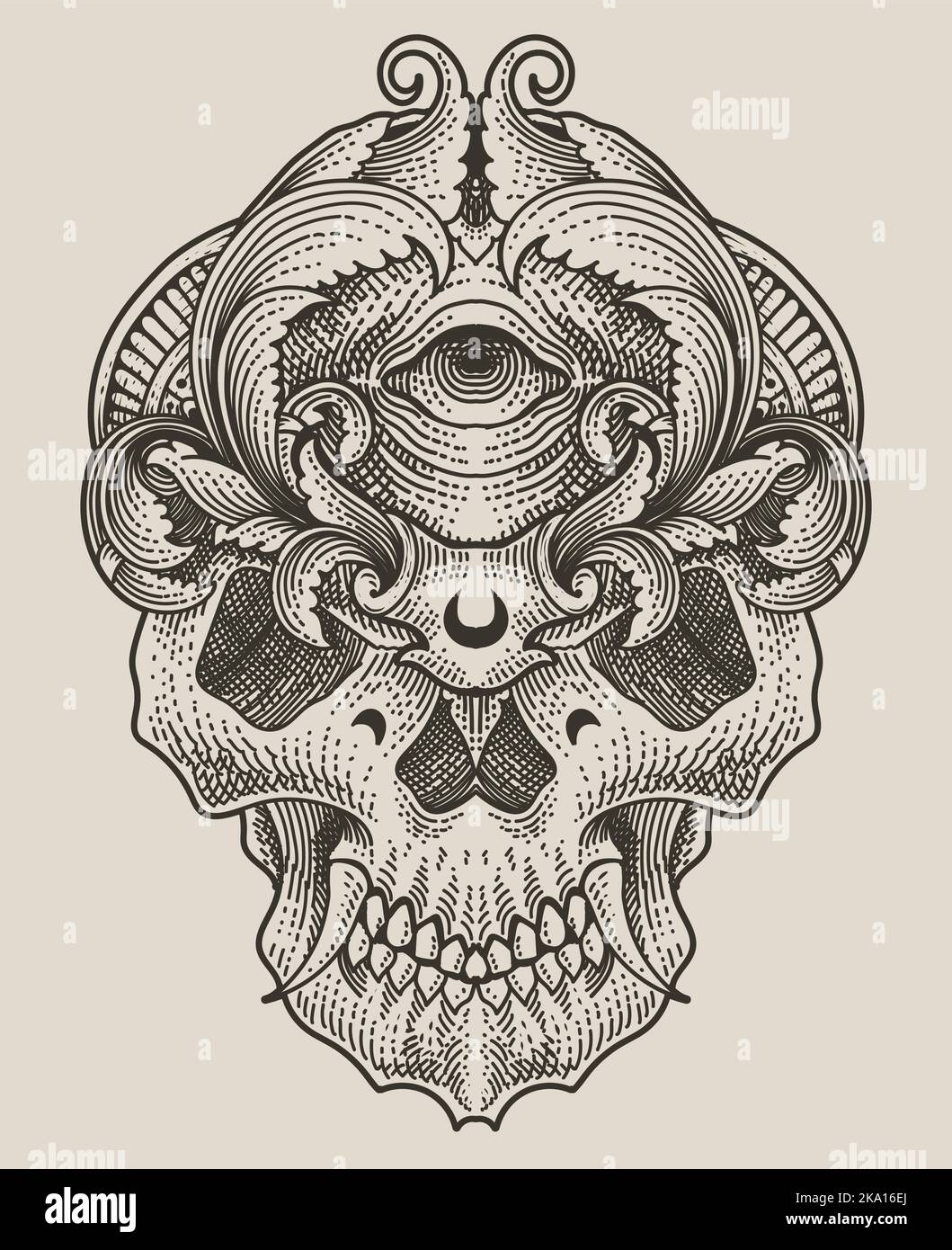 illustration skull head with engraving ornament style Stock Vector ...