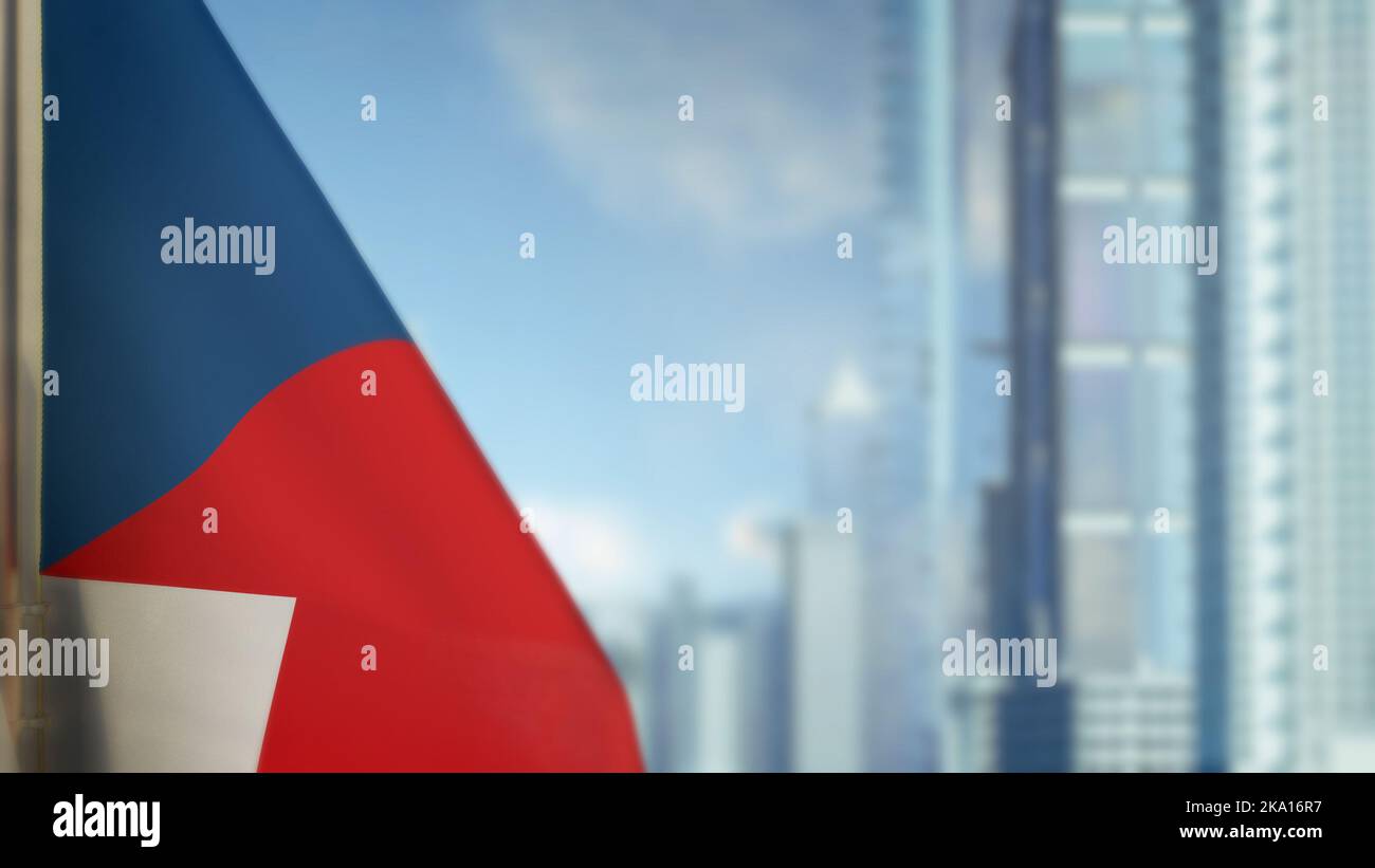 flag of Czechia on modern city architecture bokeh backdrop for memorial ...