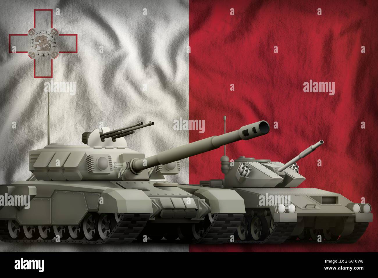 tanks on the Malta flag background. Malta tank forces concept. 3d ...