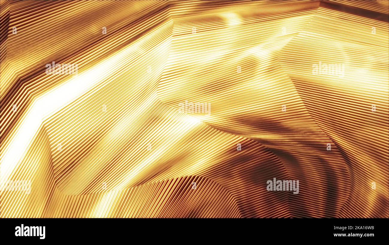 Shining gold metal shapes modern digital bg - abstract 3D rendering ...