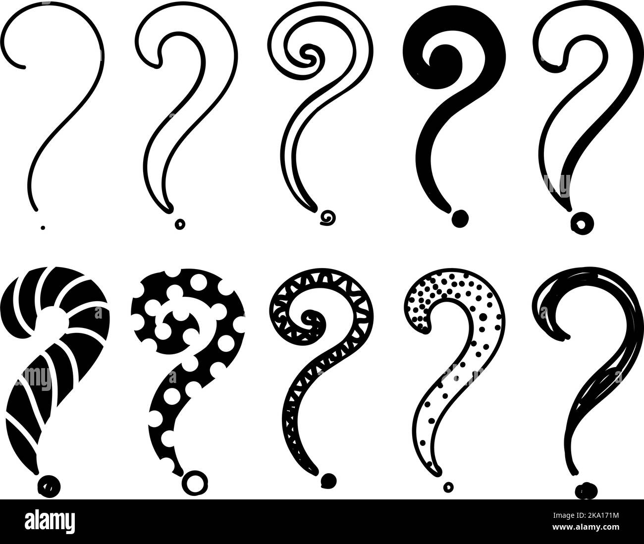 Hand-drawn doodle-style question mark. Doodle mark. Vector sketches ...