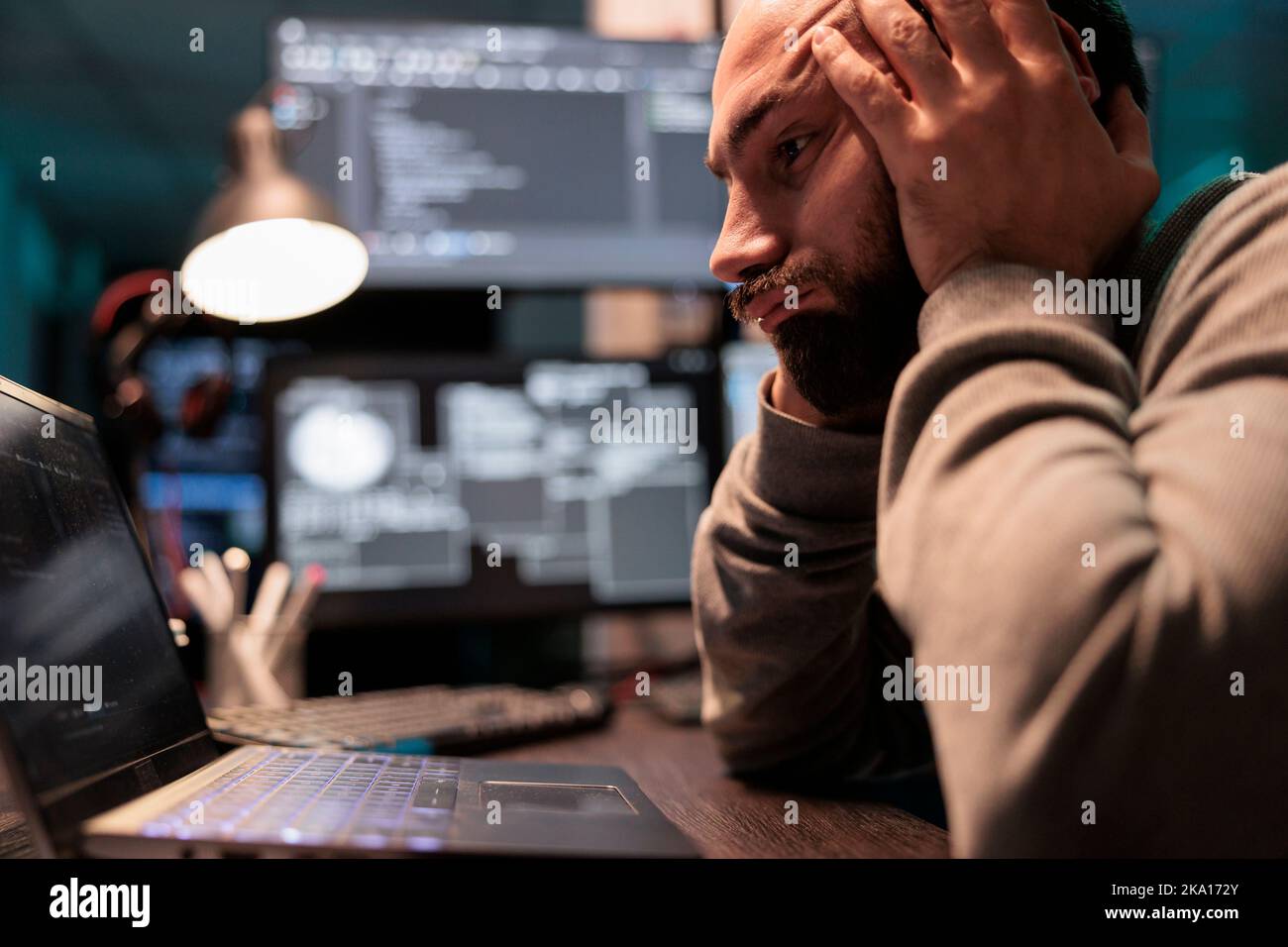 Stressed Sad Developer Programming Server Database Feeling Frustrated About Artificial