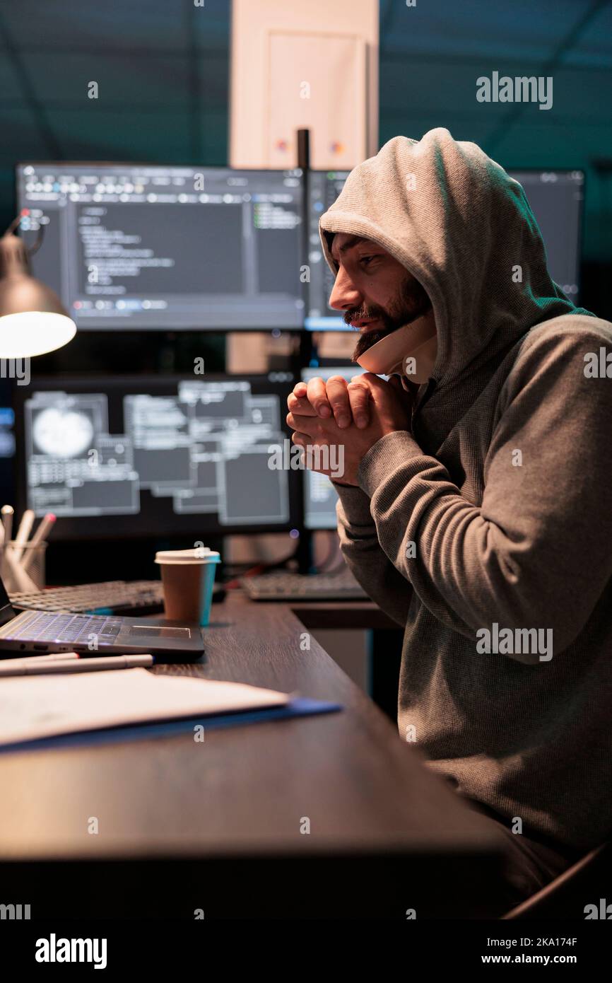 Male Coder Wearing Cervical Collar Feeling Cold In Office Working After Hours On App Developing
