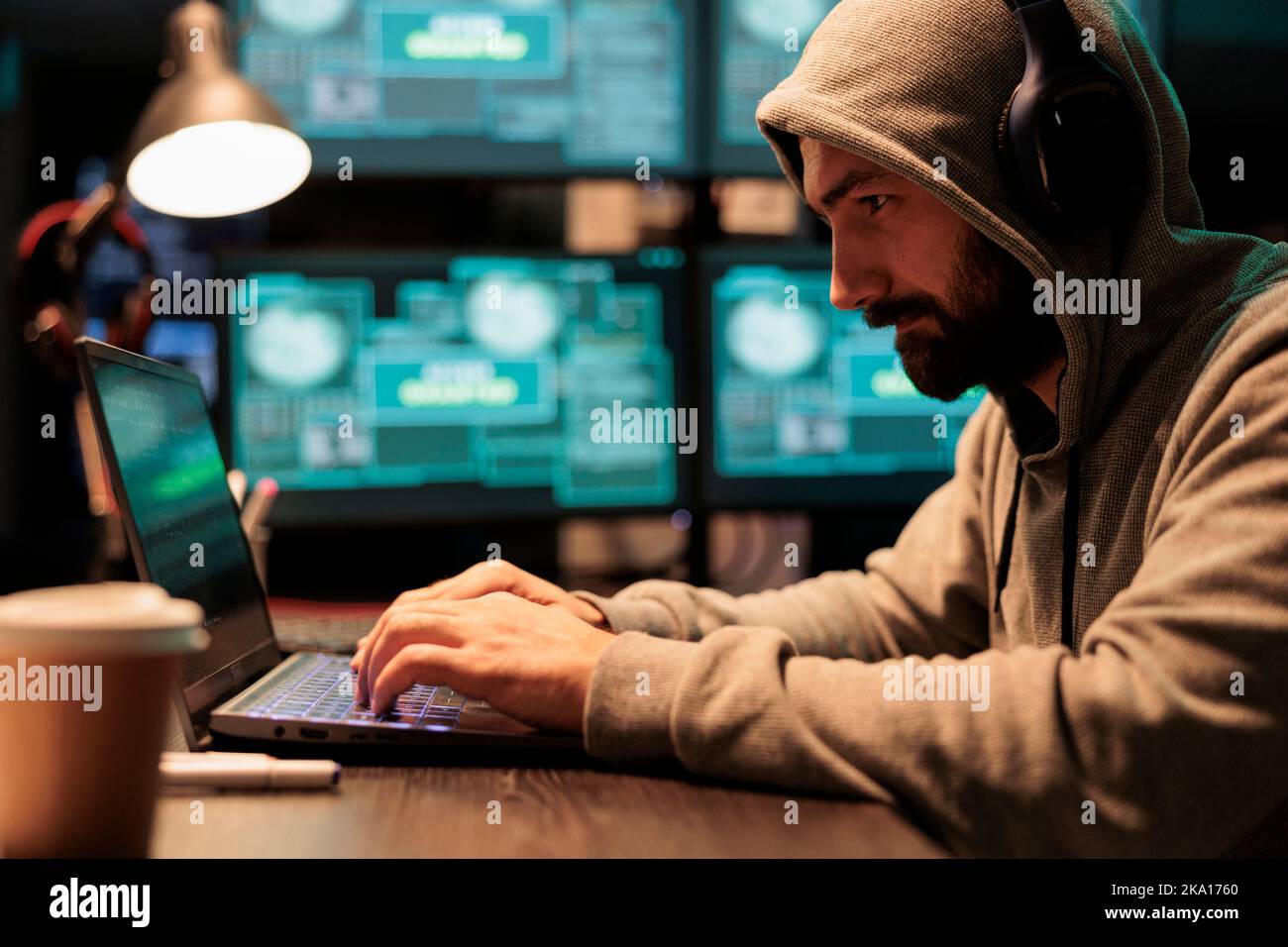 Programmer Thief Hacking Security System On Computer Using Development Malware To Steal Big