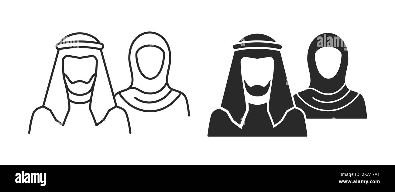 Muslim family icon. Black vector illustration isolated on white ...