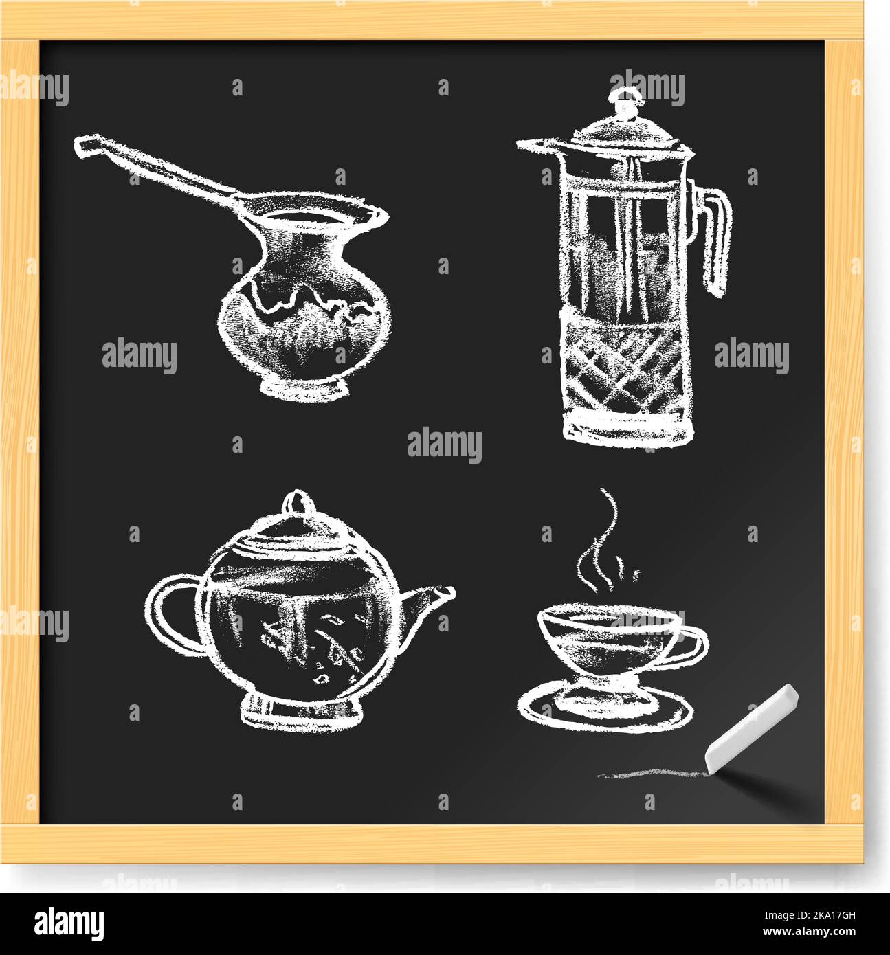 Tea and Coffee Doodle on Chalkboard. Hand Drawn illustration Stock ...