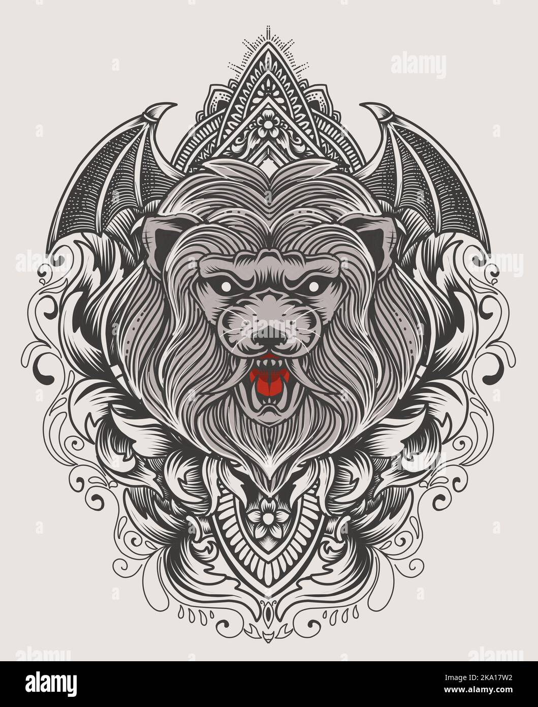 Illustration isolated lion head with engraving ornament Stock Vector ...