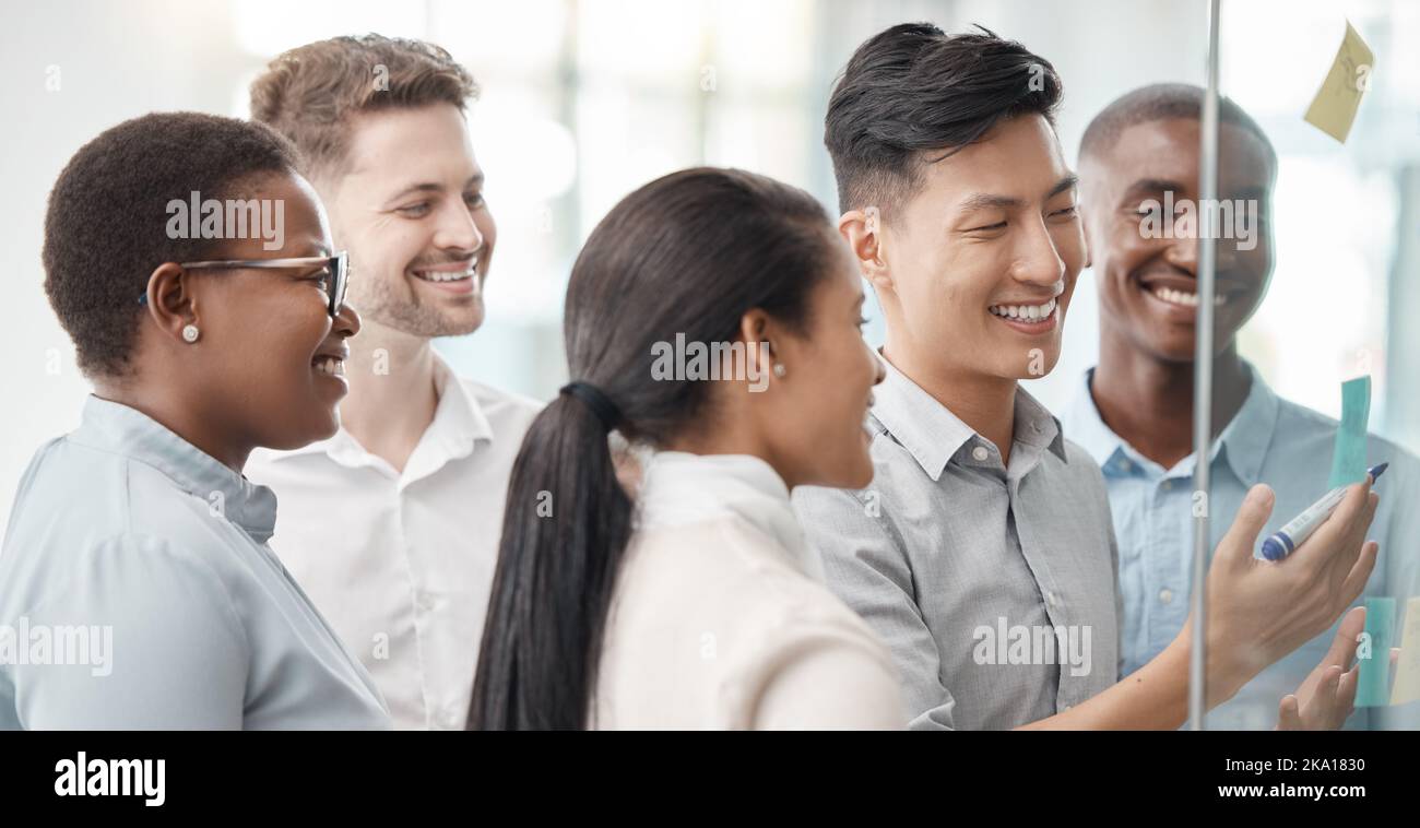 Diversity, team and sticky notes for marketing planning, strategy for ...