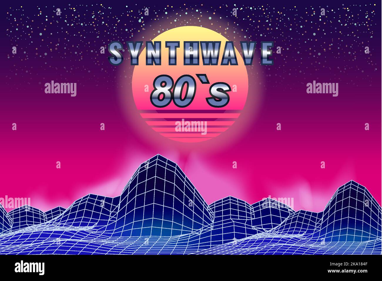 Synthwave 80 s retro banner vaporwave aesthetic background. Mountains ...
