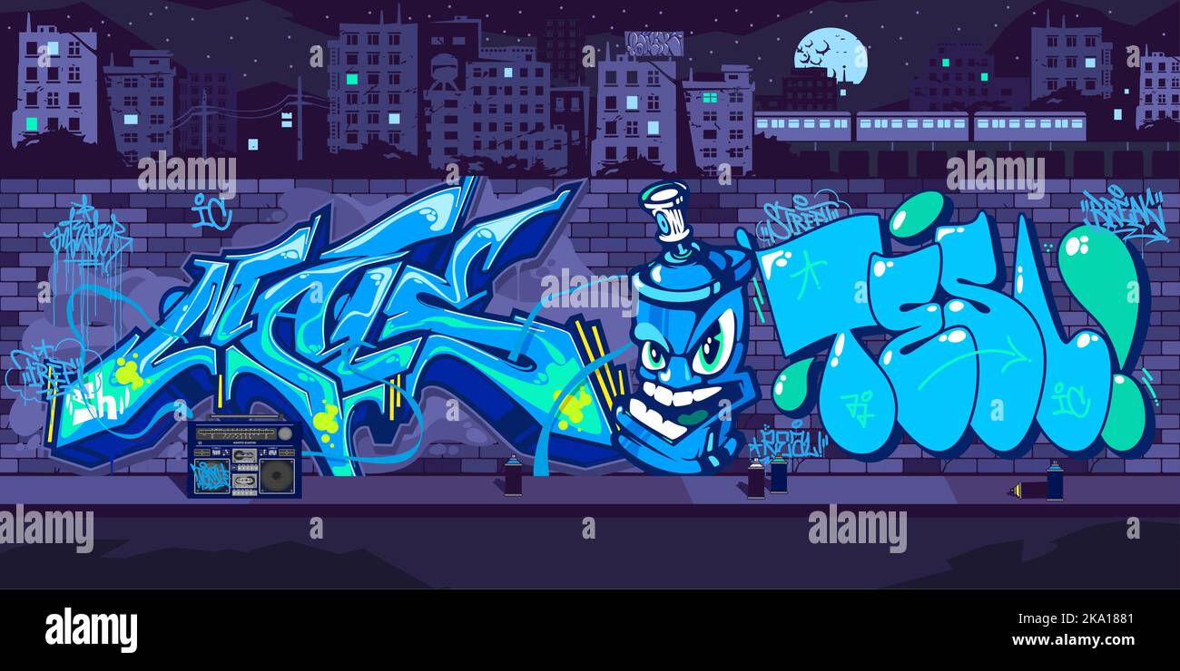 Urban Graffiti Wall With Street Artist Painting Graffiti Drawings At ...