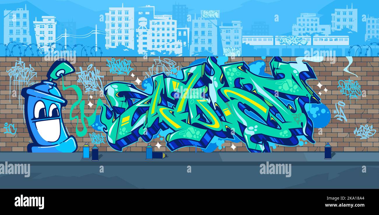 Colorful Urban Streetart Graffiti Wall With Drawings Against The ...