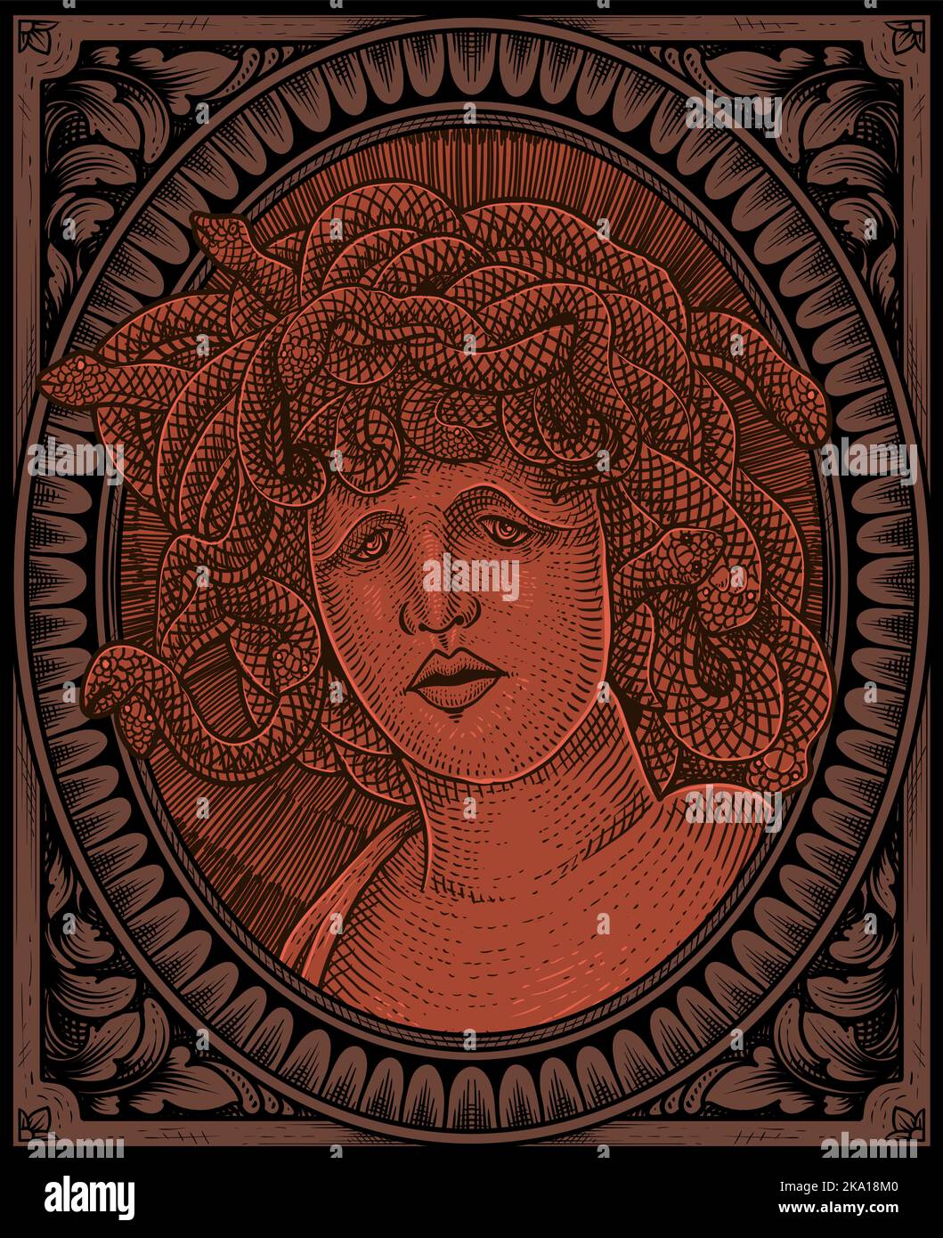 Illustration medusa head with engraving ornament frame Stock Vector ...