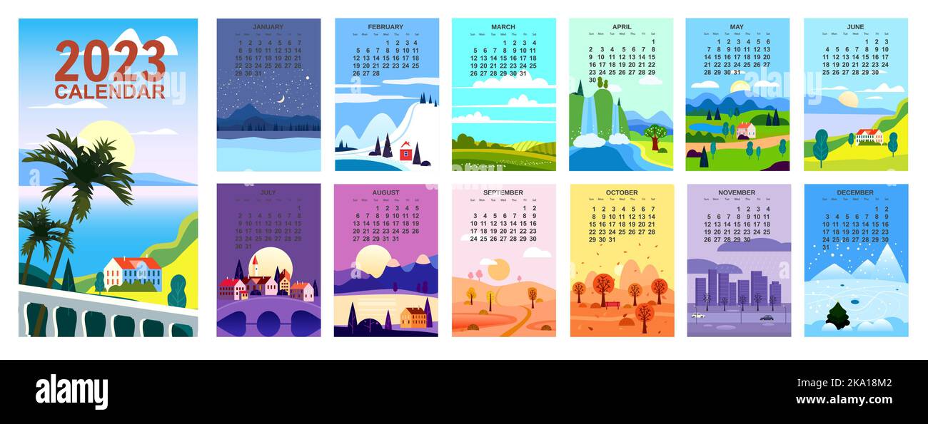 2023 Calendar minimalistic landscape natural backgrounds of four ...