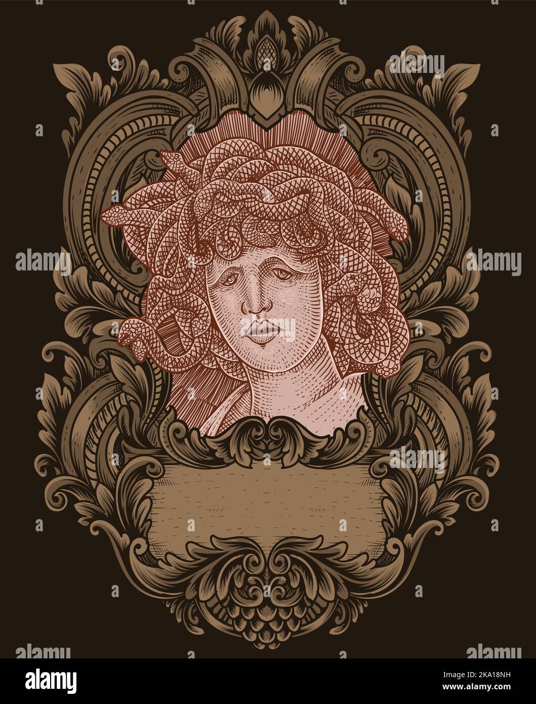 Illustration medusa head with engraving ornament frame Stock Vector ...