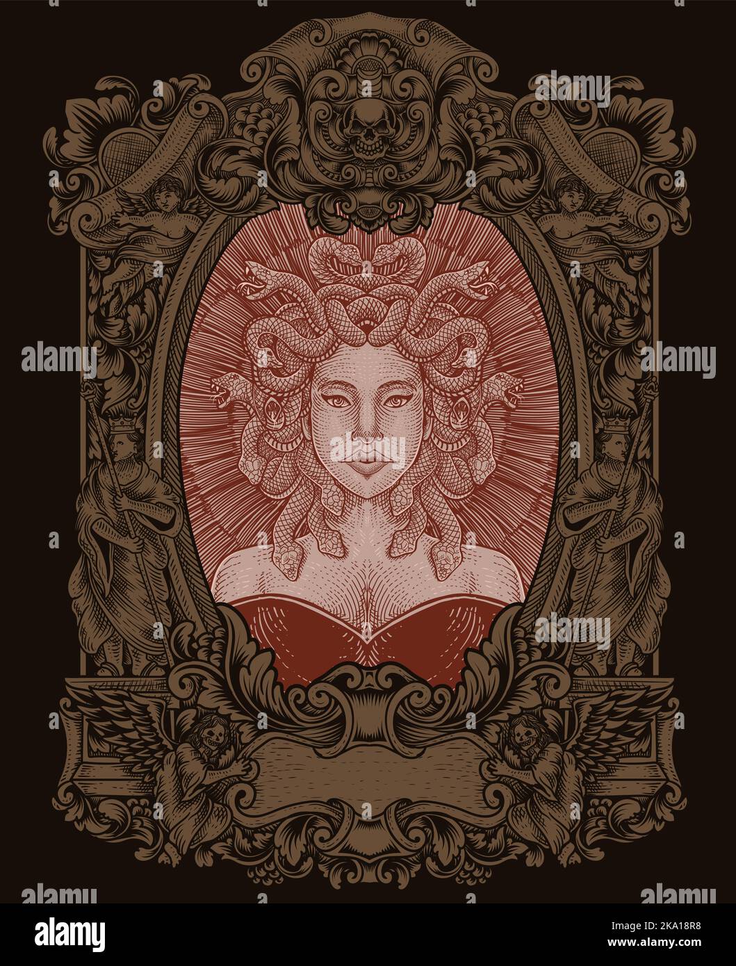 Illustration medusa head with engraving ornament frame Stock Vector ...