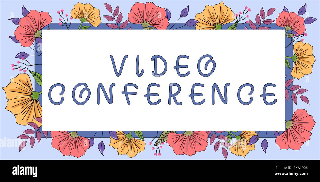 Sign displaying Video Conference. Word Written on recording and playing ...