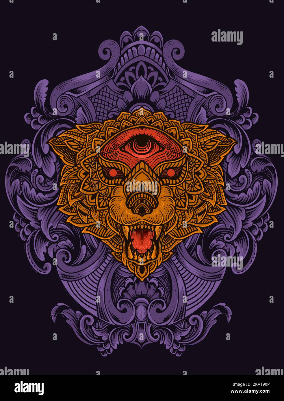 illustration wolf head with mandala style Stock Vector Image & Art - Alamy