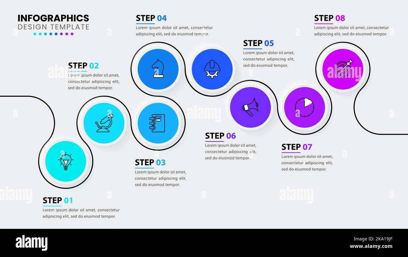 Infographic template with icons and 8 options or steps. Timeline. Can be used for workflow ...