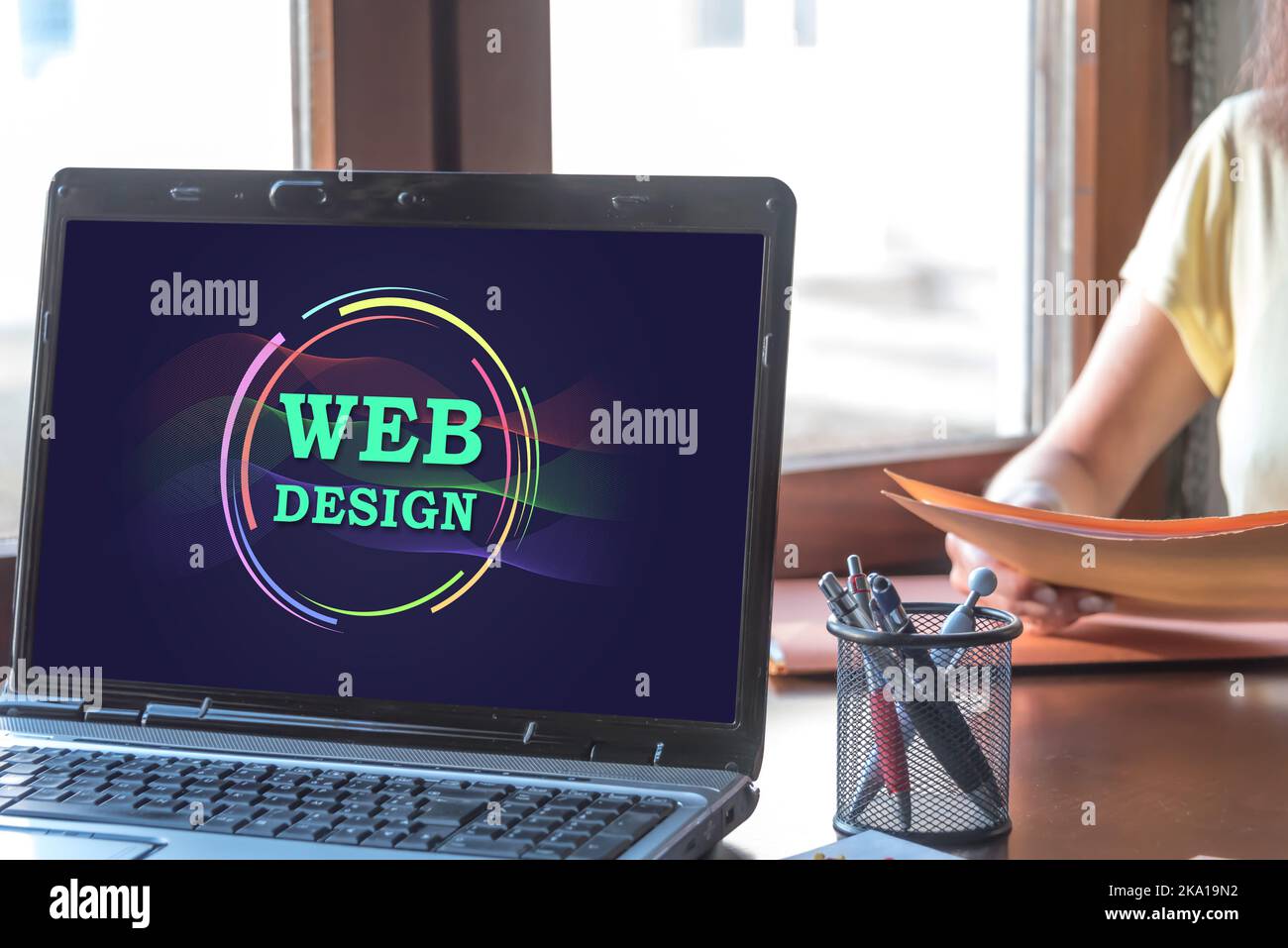 Laptop screen displaying a web design concept Stock Photo - Alamy