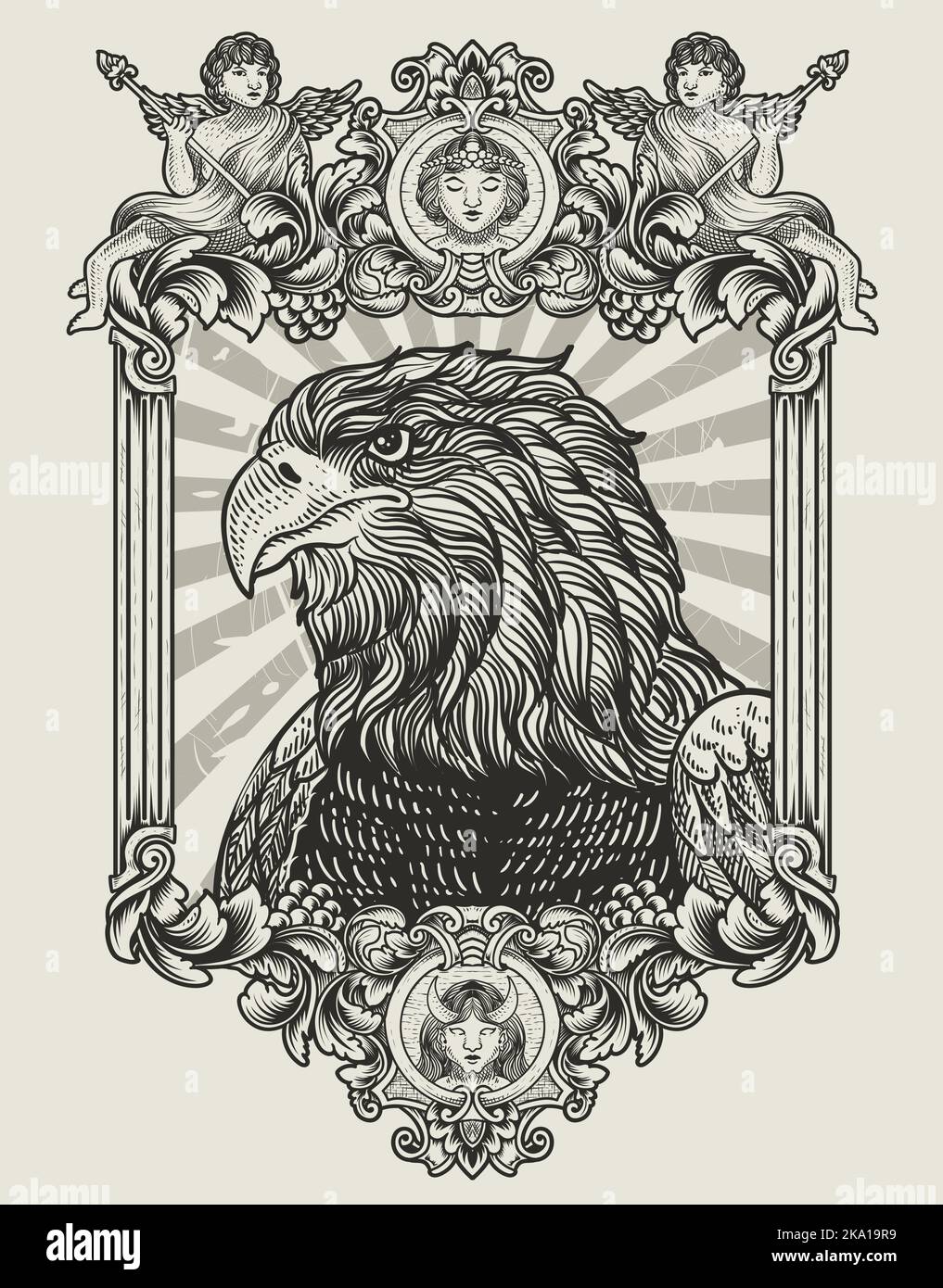 illustration vintage eagle with engraving style Stock Vector Image ...