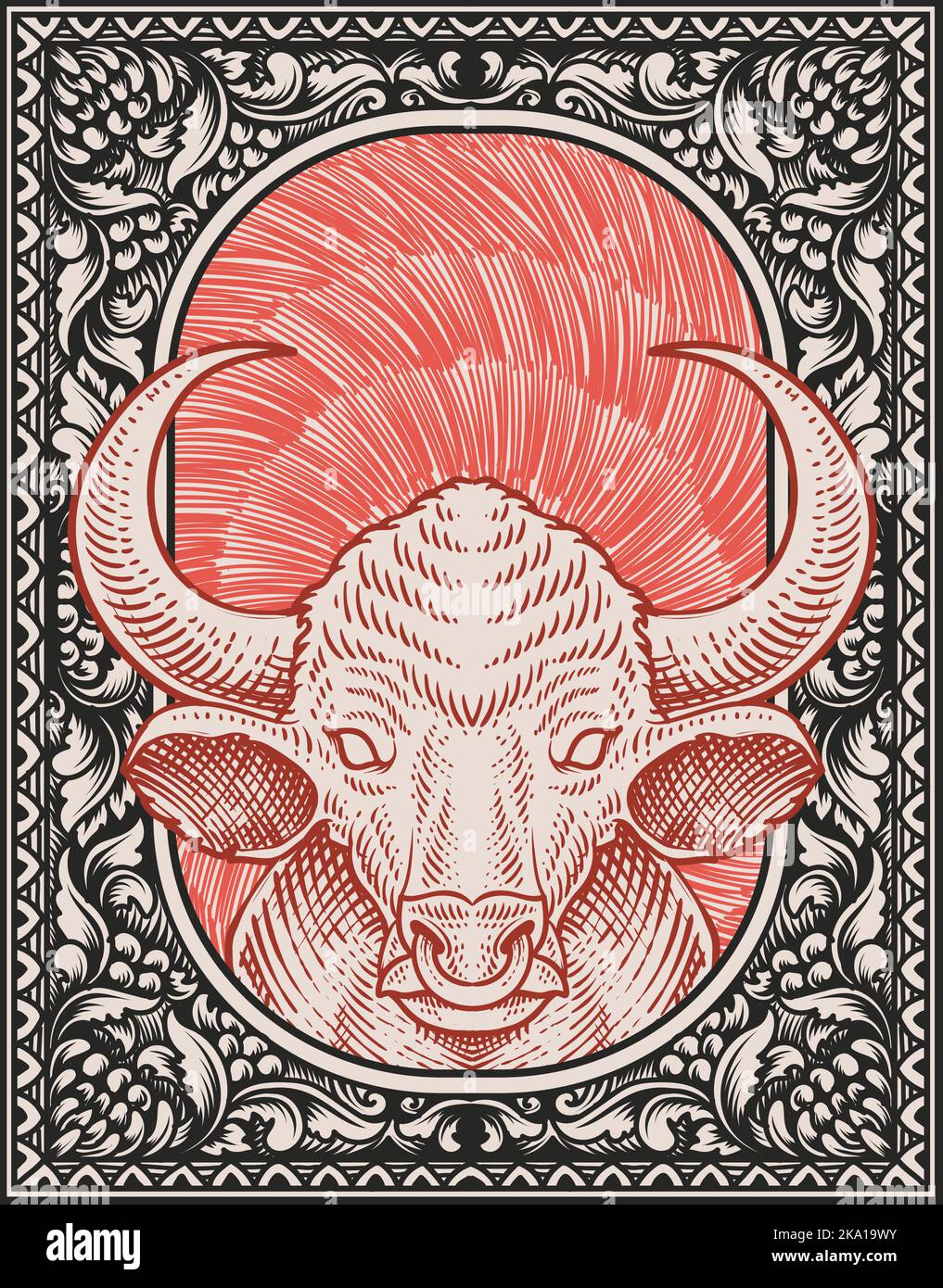 illustration vintage bull with engraving style Stock Vector Image & Art ...