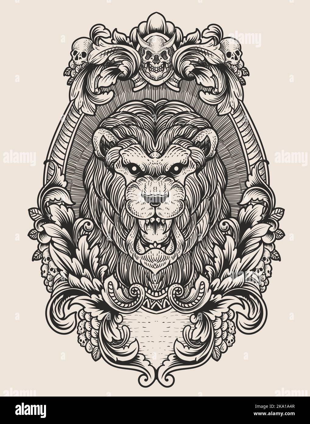 illustration vintage lion with engraving style Stock Vector Image & Art ...