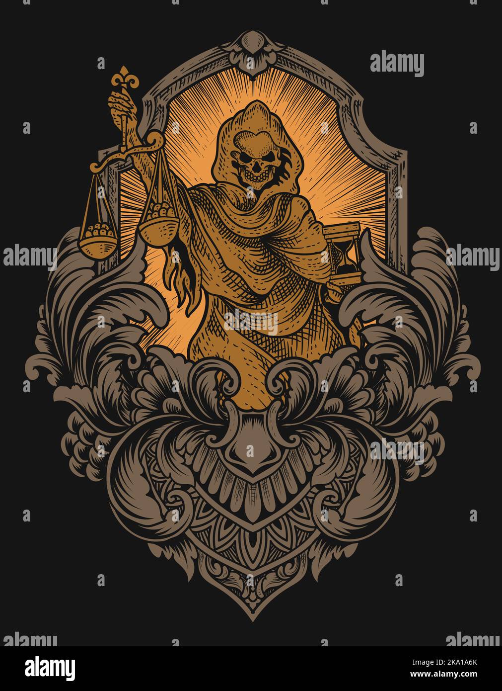 illustration justice death angel with vintage engraving ornament Stock ...