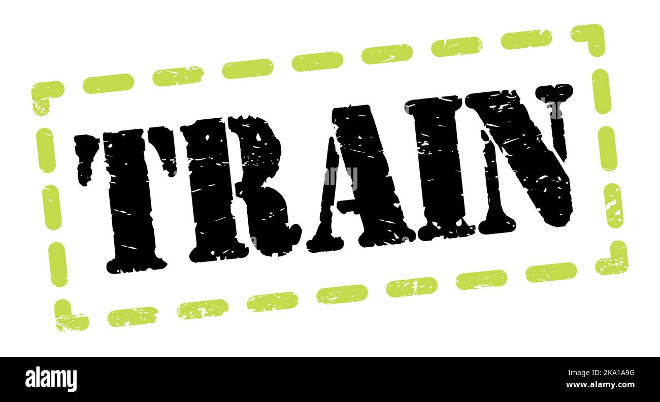 TRAIN text written on green-black dash stamp sign Stock Photo - Alamy