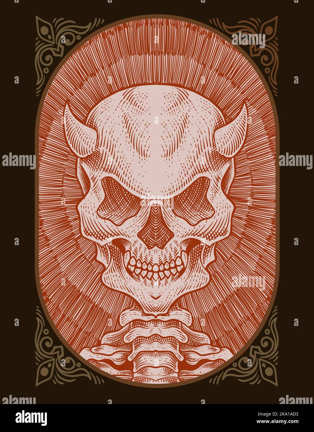 illustration skull demon with engraving style Stock Vector Image & Art ...