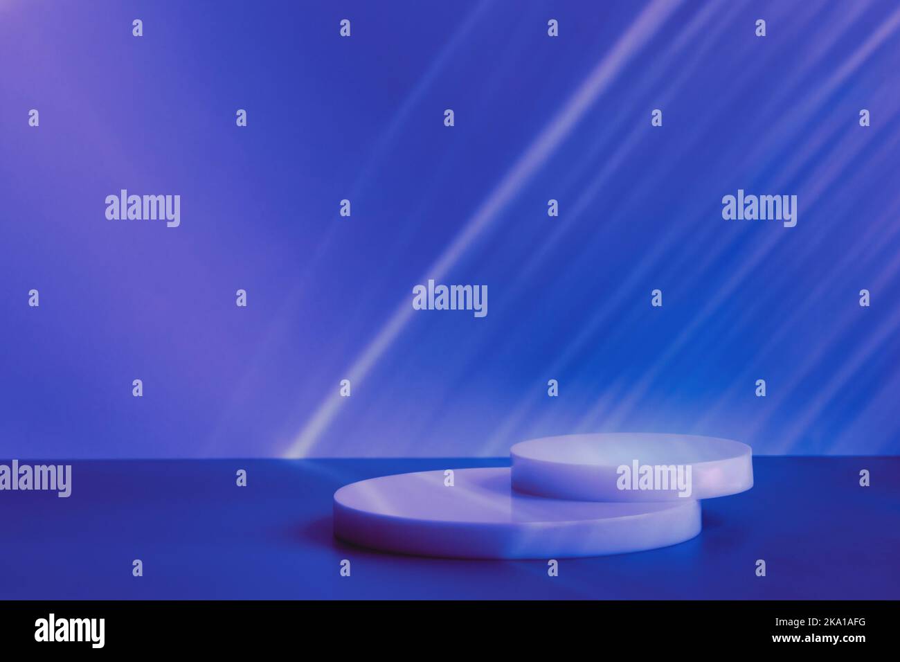 empty podiums on blue background with light caustic effect Stock Photo ...